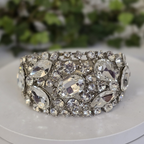 Vintage | Jewelry | Vintage Statement Silver Cz Bling Clamper Hinge ...
